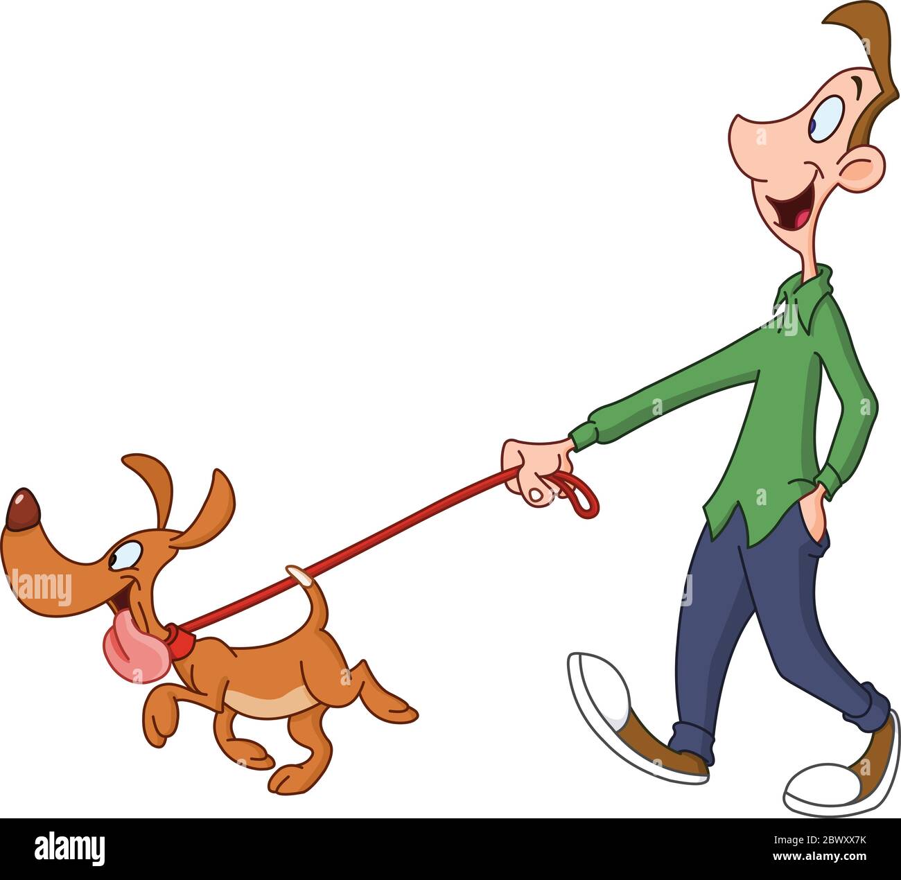 Walking man with dog illustration comic -Fotos und -Bildmaterial in ...