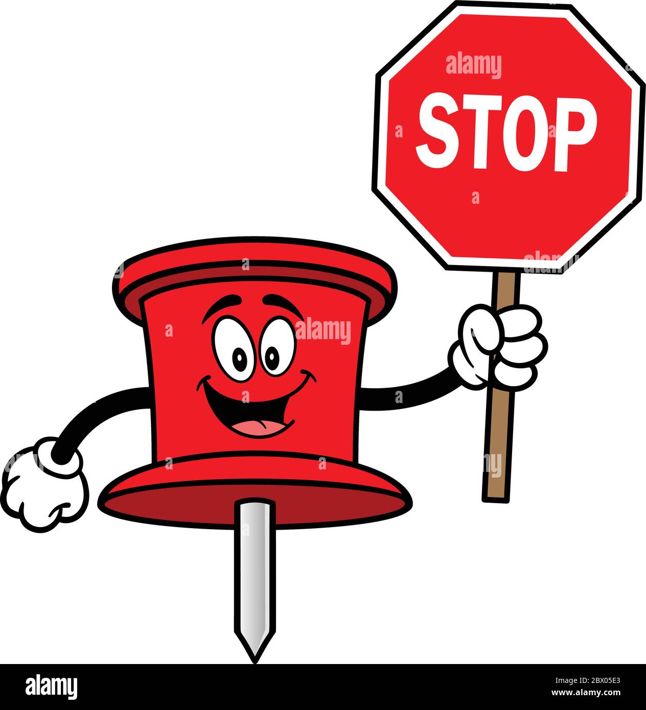 Push Pin Maskottchen mit einem Stop-Zeichen - EINE Karikatur ...