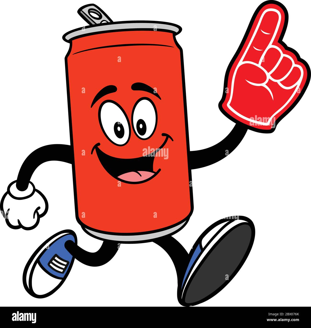 Soda Dose Maskottchen laufen mit Foam Finger- EINE Cartoon Illustration ...