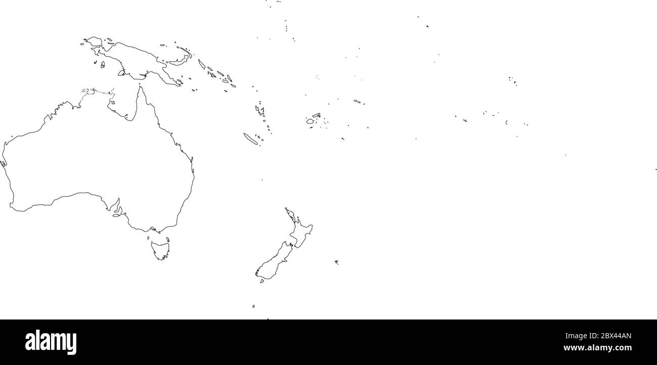 Australien und Ozeanien dünne schwarze Umrisskarte. Konturkarte des ...