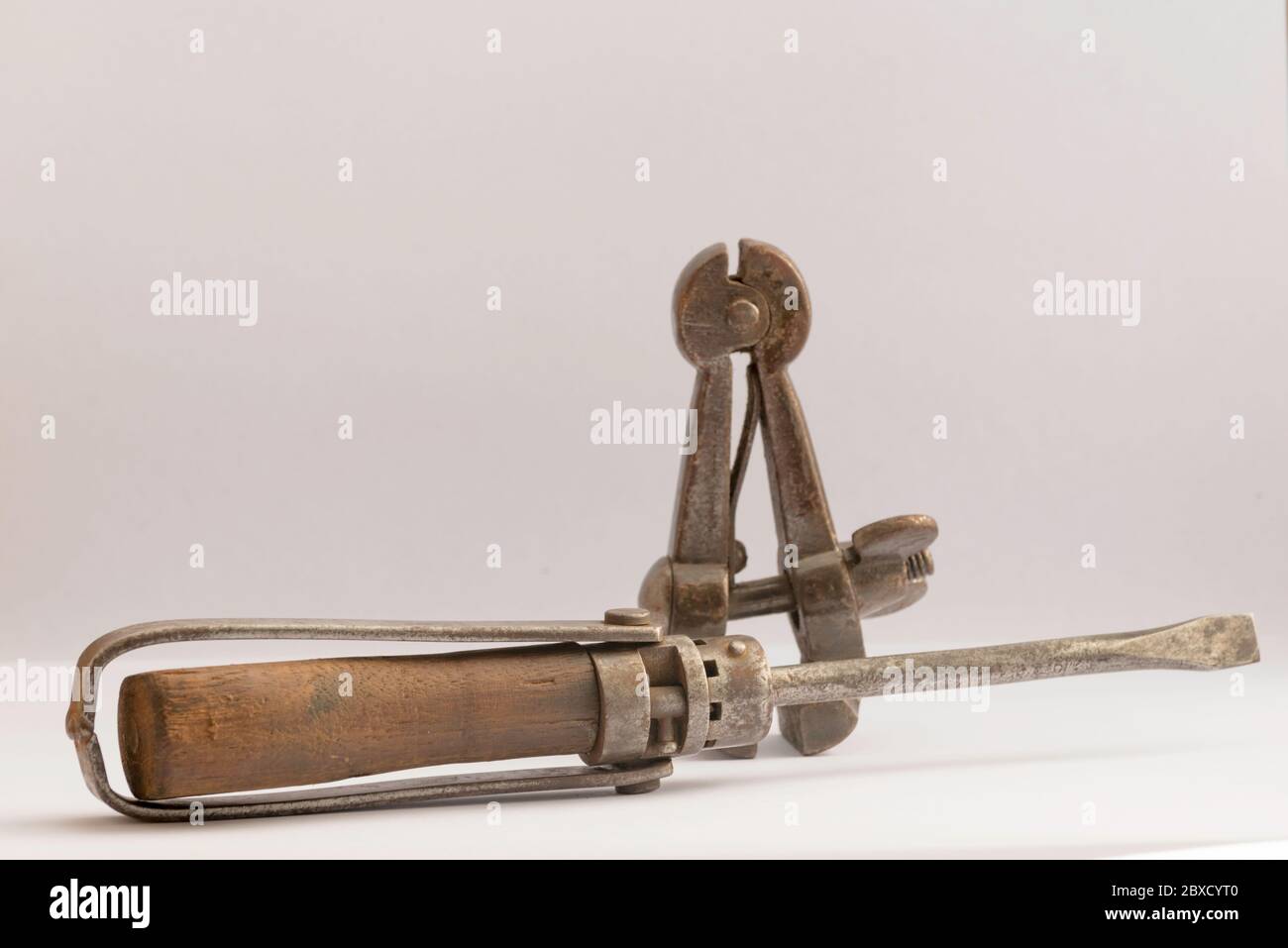 Eine seltene antike Holzgriff Waltrecord Ratsche, Klingenschrauber ...