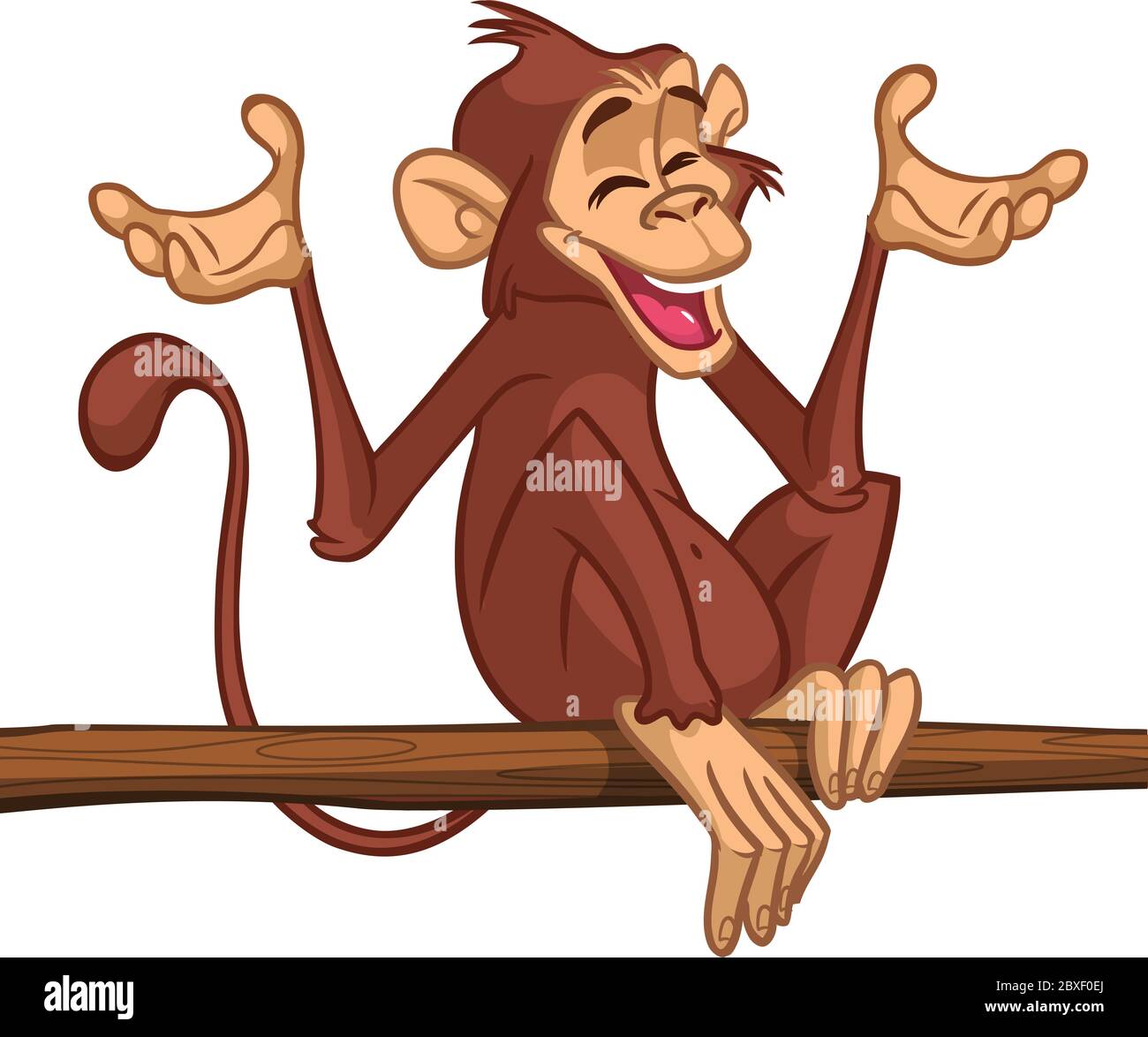Cartoon Affe Schimpanse sitzt auf dem Ast. Vektor-Illustration von ...