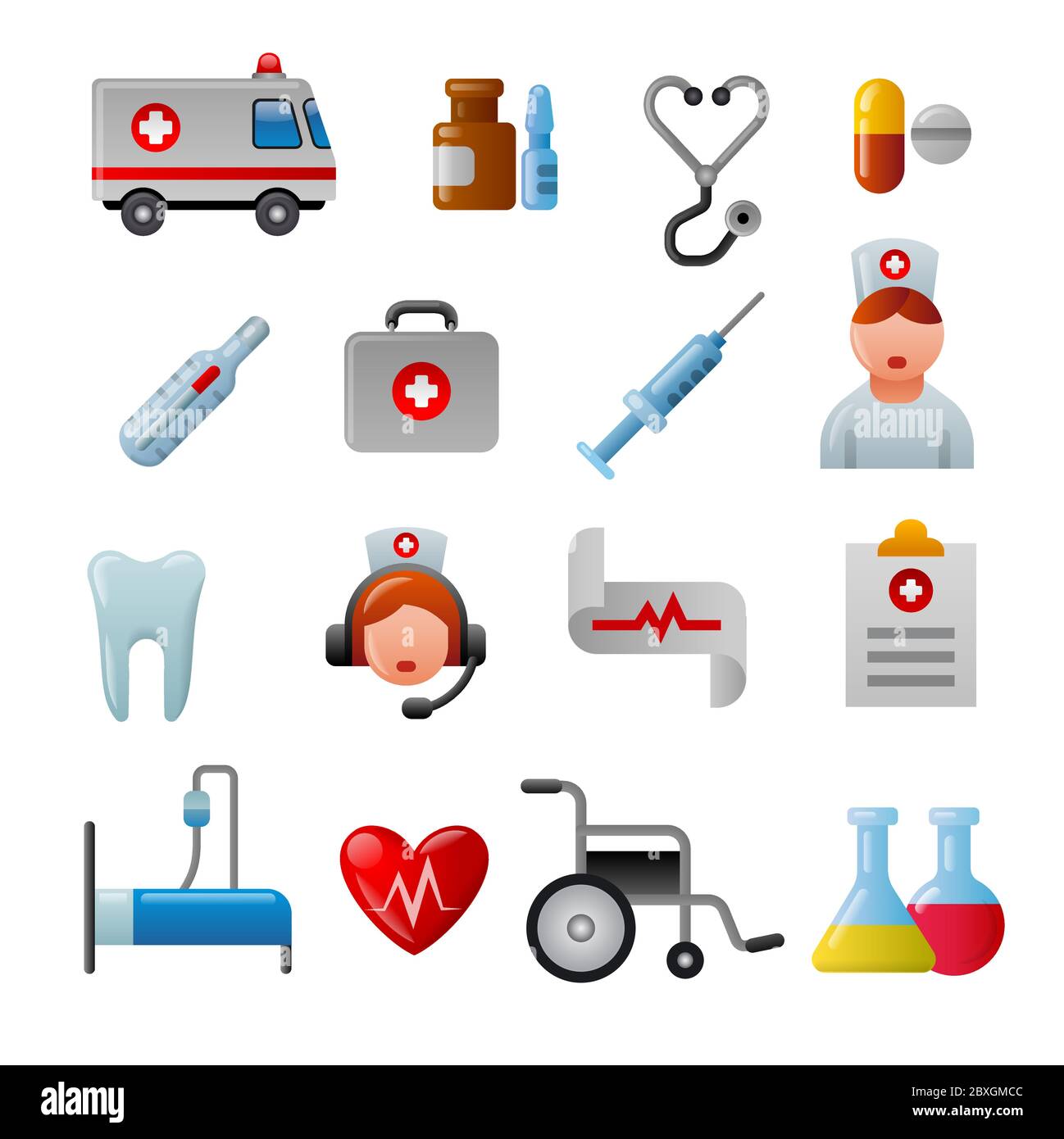 Illustration Set von glänzenden Farbe Medizin-Ikonen und Piktogramme ...