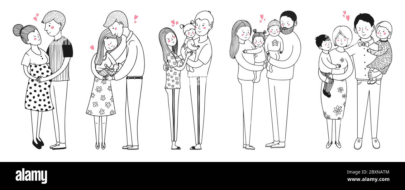 Junge eltern mit fröhlicher tochter Stock-Vektorgrafiken kaufen - Alamy