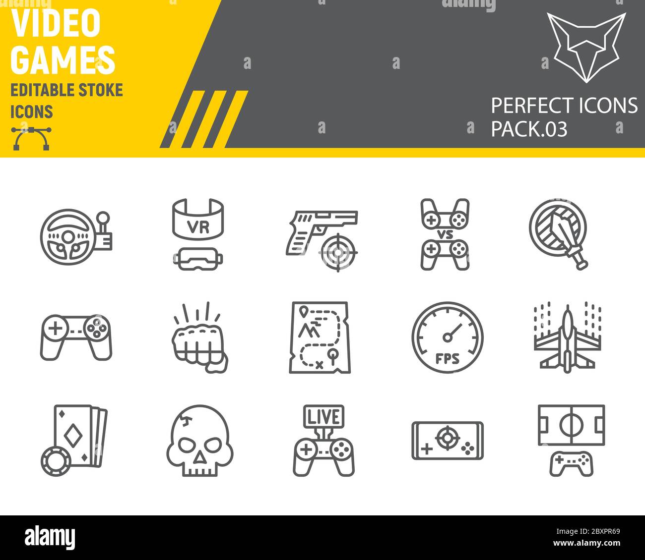 Video-Spiele Linie Icon Set, Gaming-Symbole Sammlung, Vektorskizzen ...