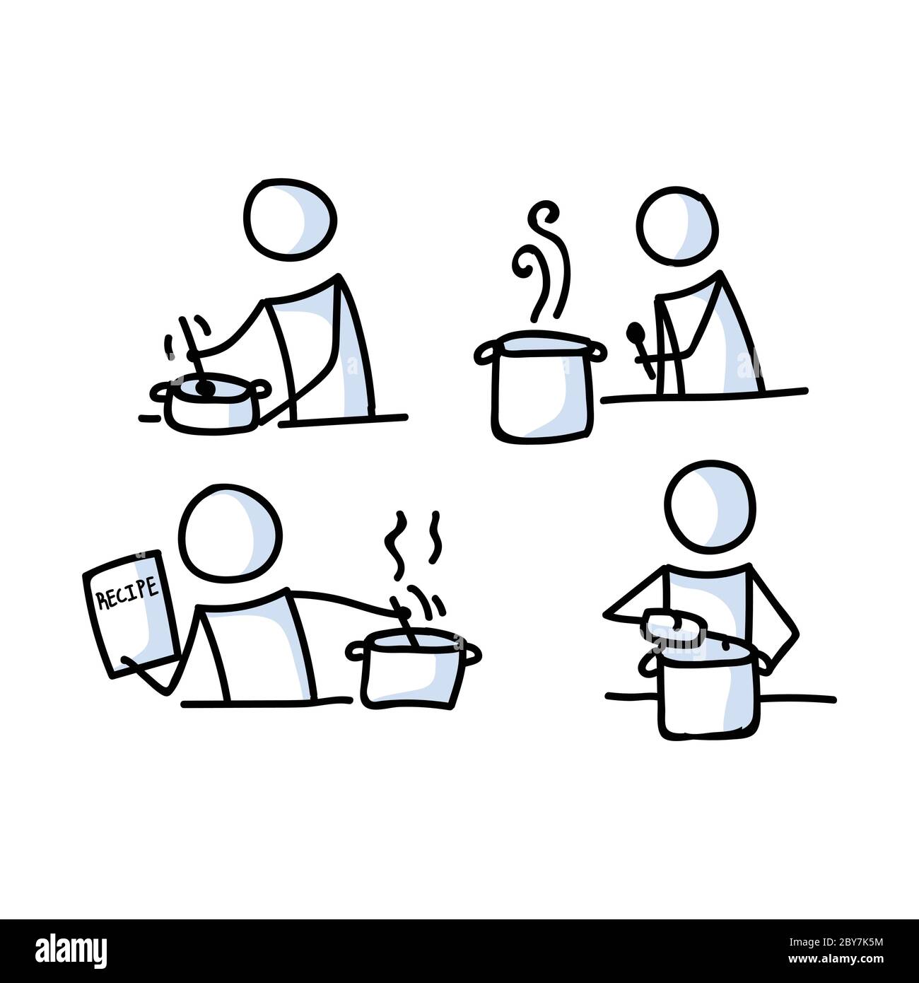 Niedlichen Stick Figur Kochen Rezept Set lineart Symbol. Piktogramm zur ...