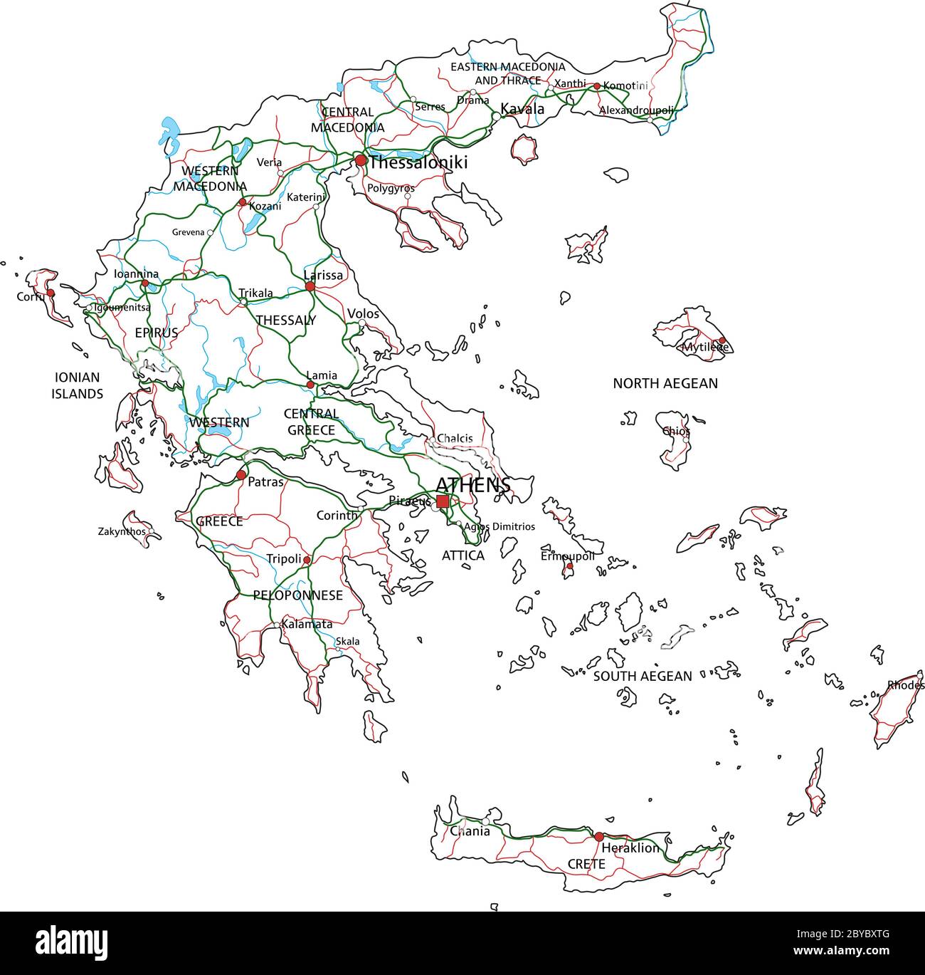 Griechenland Straßen- und Autobahnkarte. Vektorgrafik Stock ...