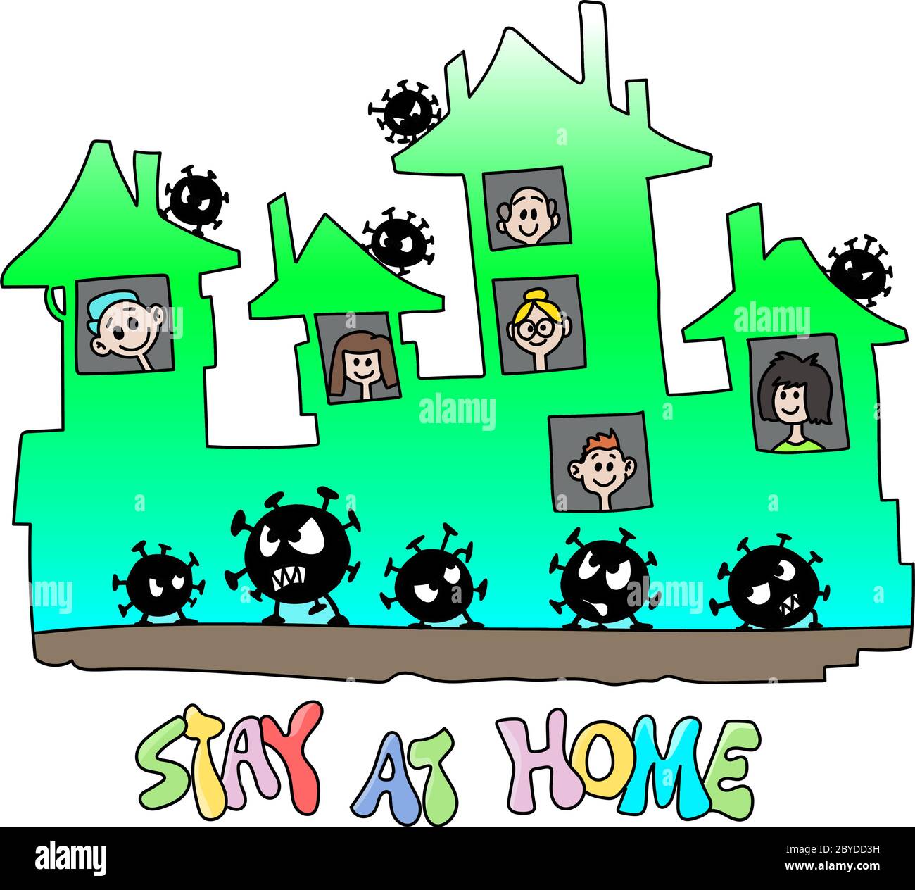 Cartoon Menschen zu Hause bleiben, um sicher zu sein von Corona Virus ...