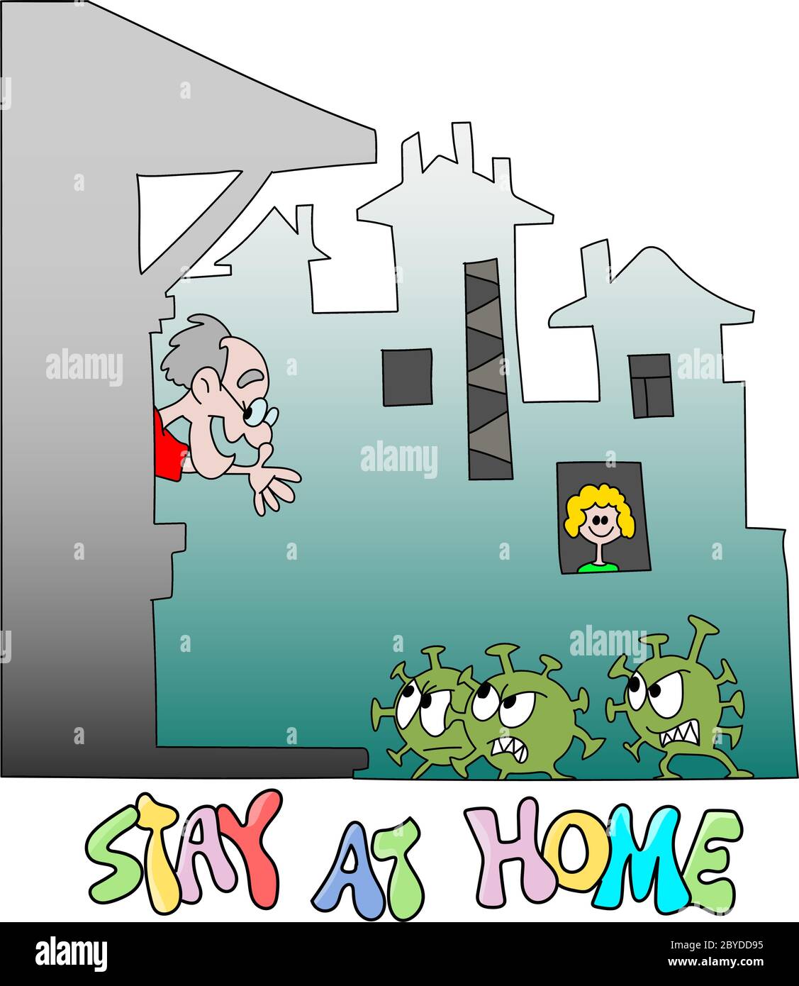 Cartoon Menschen zu Hause bleiben, um sicher zu sein von Corona Virus ...