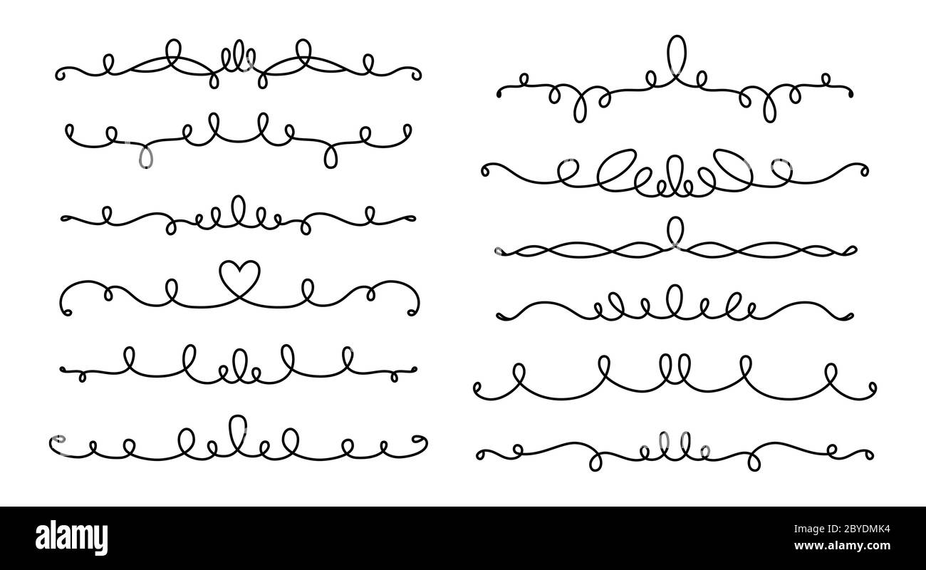 Trennlinie und Curl Line Kalligraphie-Set. Vintage Bordüren, Wirbel ...