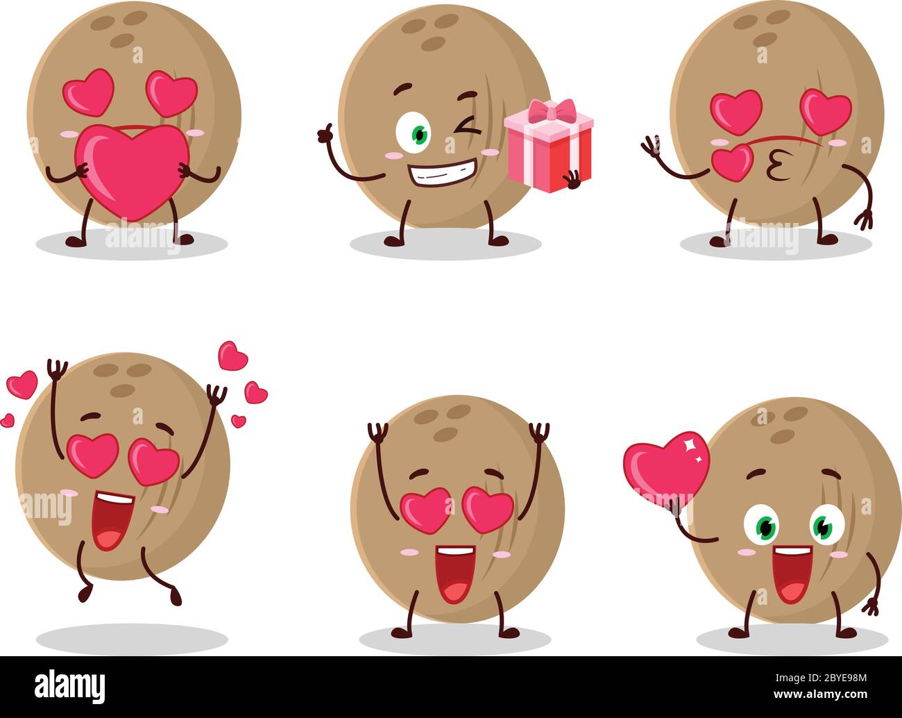 Braun Kokosnuss Cartoon-Charakter mit Liebe niedlichen Emoticon Stock ...