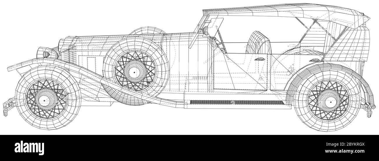 Retro Auto Illustration Vektor. Oldtimer Draht-Rahmen-Linie isoliert ...