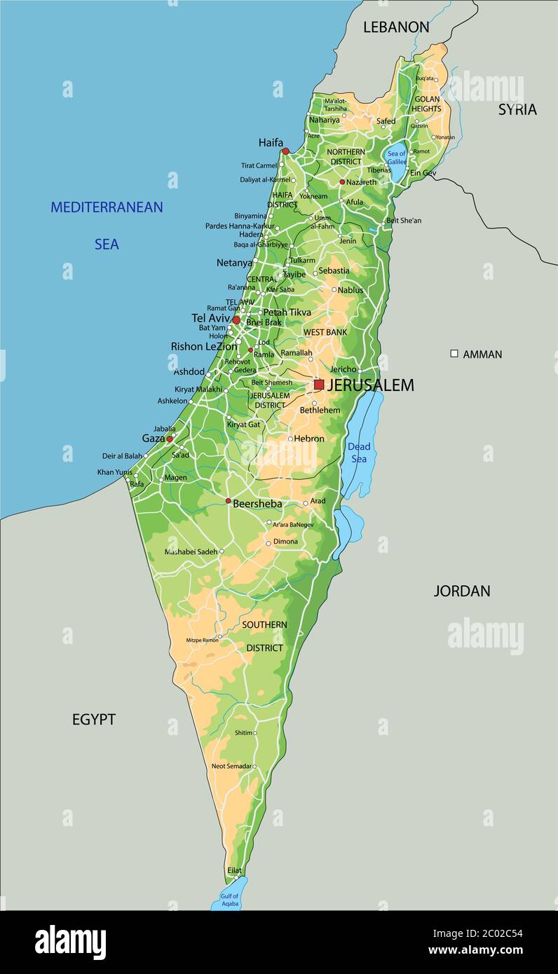 Detaillierte Israel-Karte mit Beschriftung Stock-Vektorgrafik - Alamy