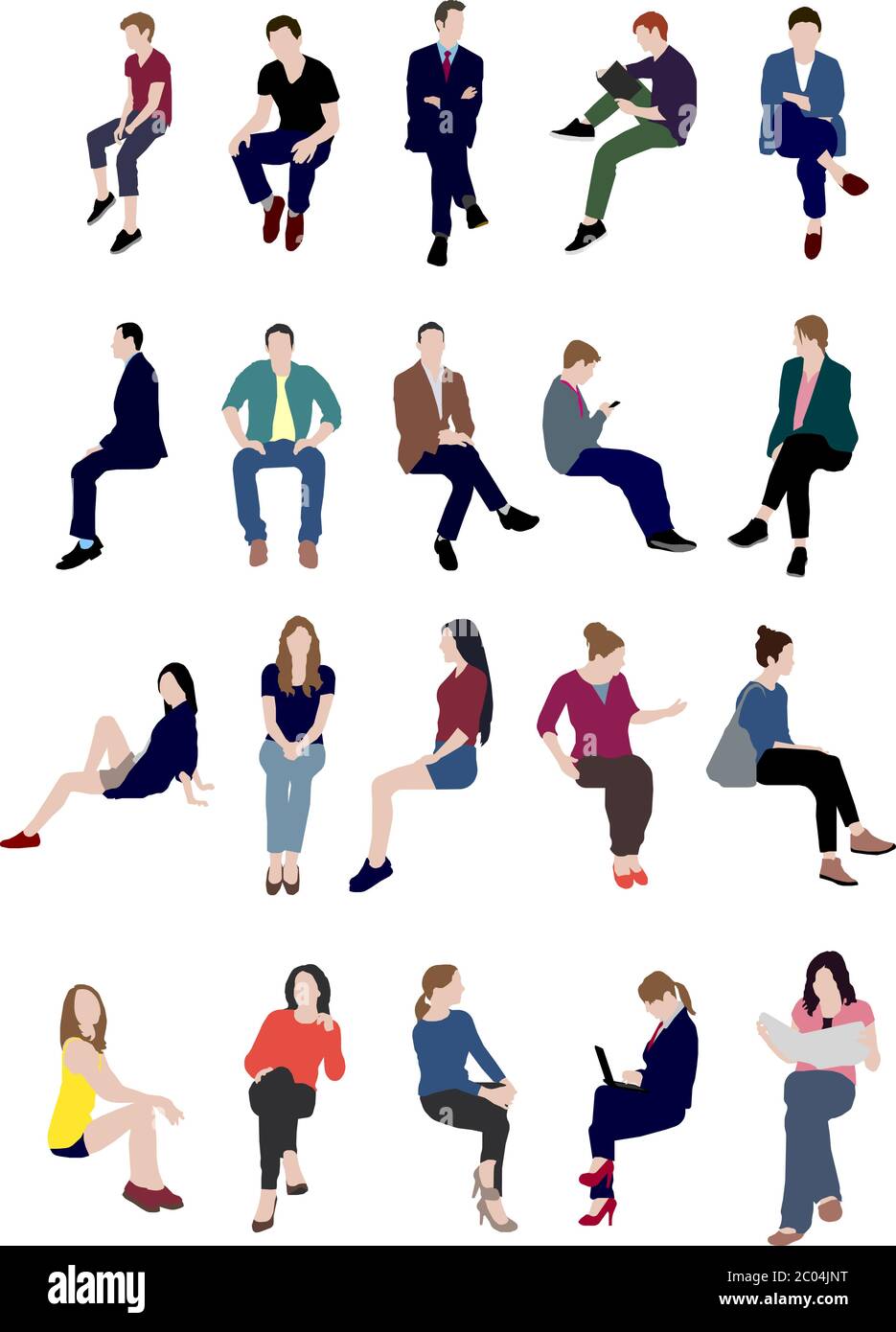 Sitzende Menschen flach Vektor Illustration Set Stock-Vektorgrafik - Alamy