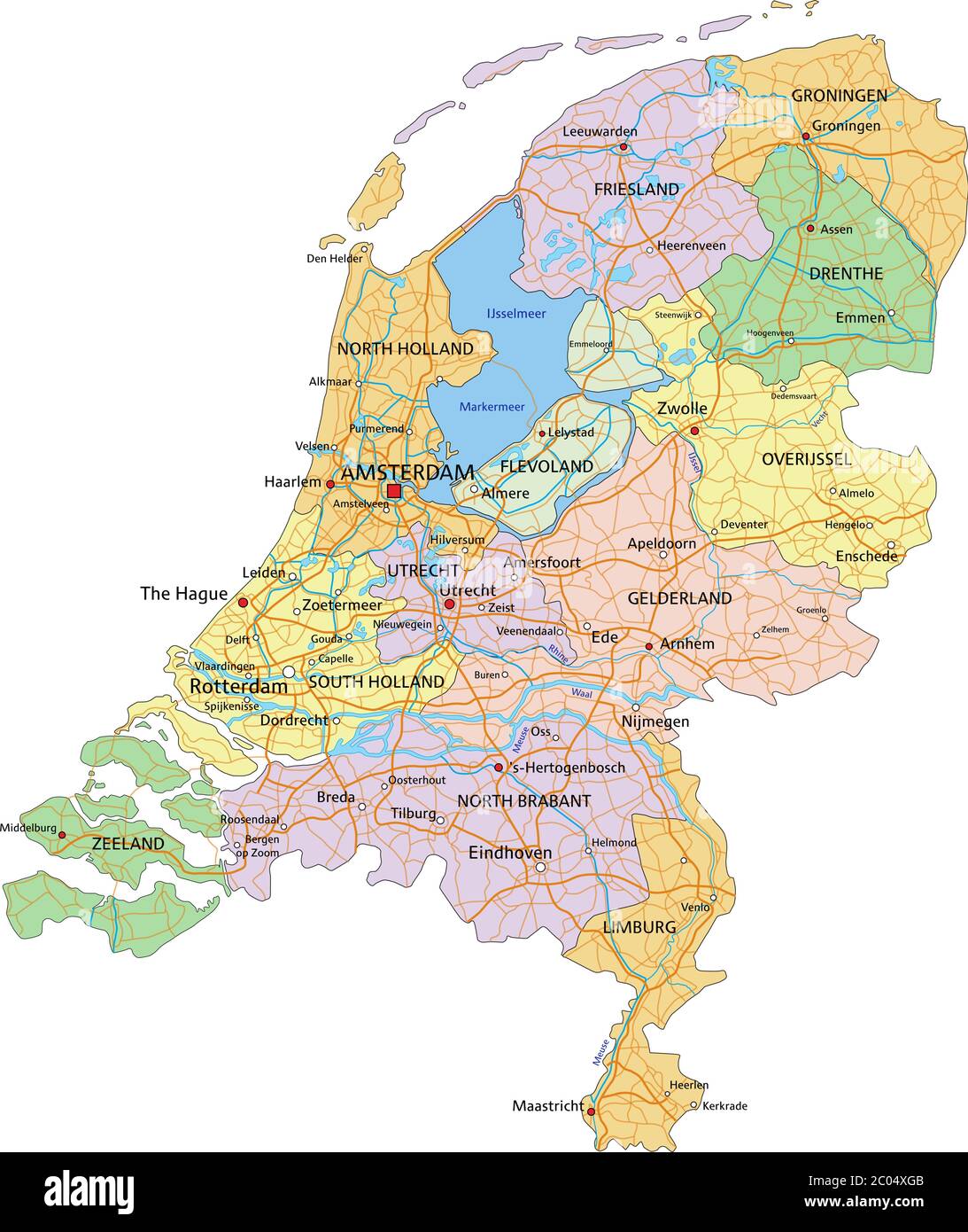 Niederlande - sehr detaillierte bearbeitbare politische Karte mit ...