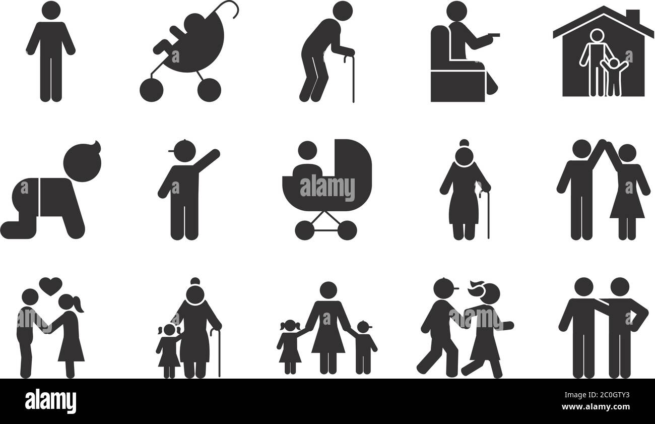 Piktogramm alte Menschen und Menschen Symbol über weißem Hintergrund ...