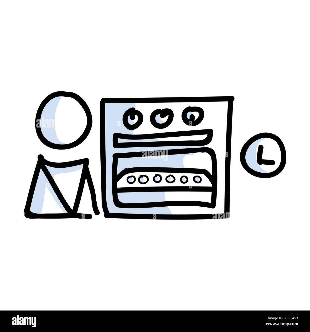 Niedliche Stick Figur Bäcker mit Backofen lineart Symbol. Piktogramm ...