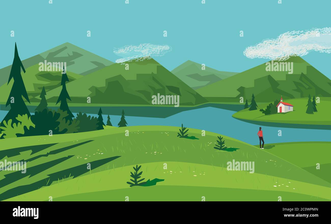 Die kirche auf dem rasen Stock-Vektorgrafiken kaufen - Alamy