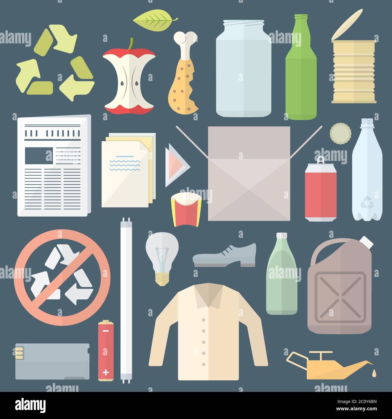 Farbe flach Stil getrennt Abfall Symbole und Zeichen Stockfotografie ...