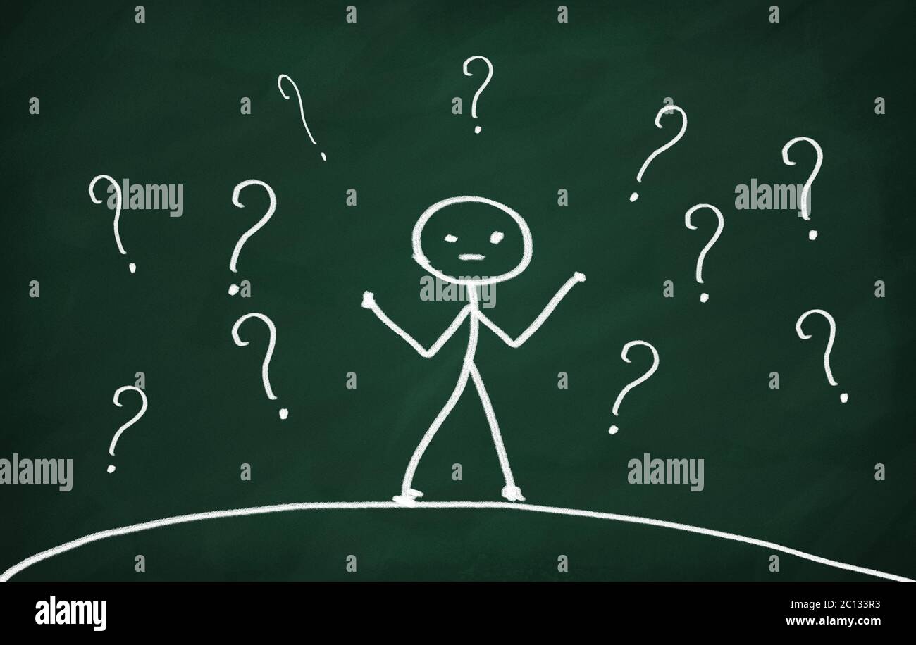 Zeichnen Sie Figur mit Fragezeichen an die Tafel Stockfotografie - Alamy