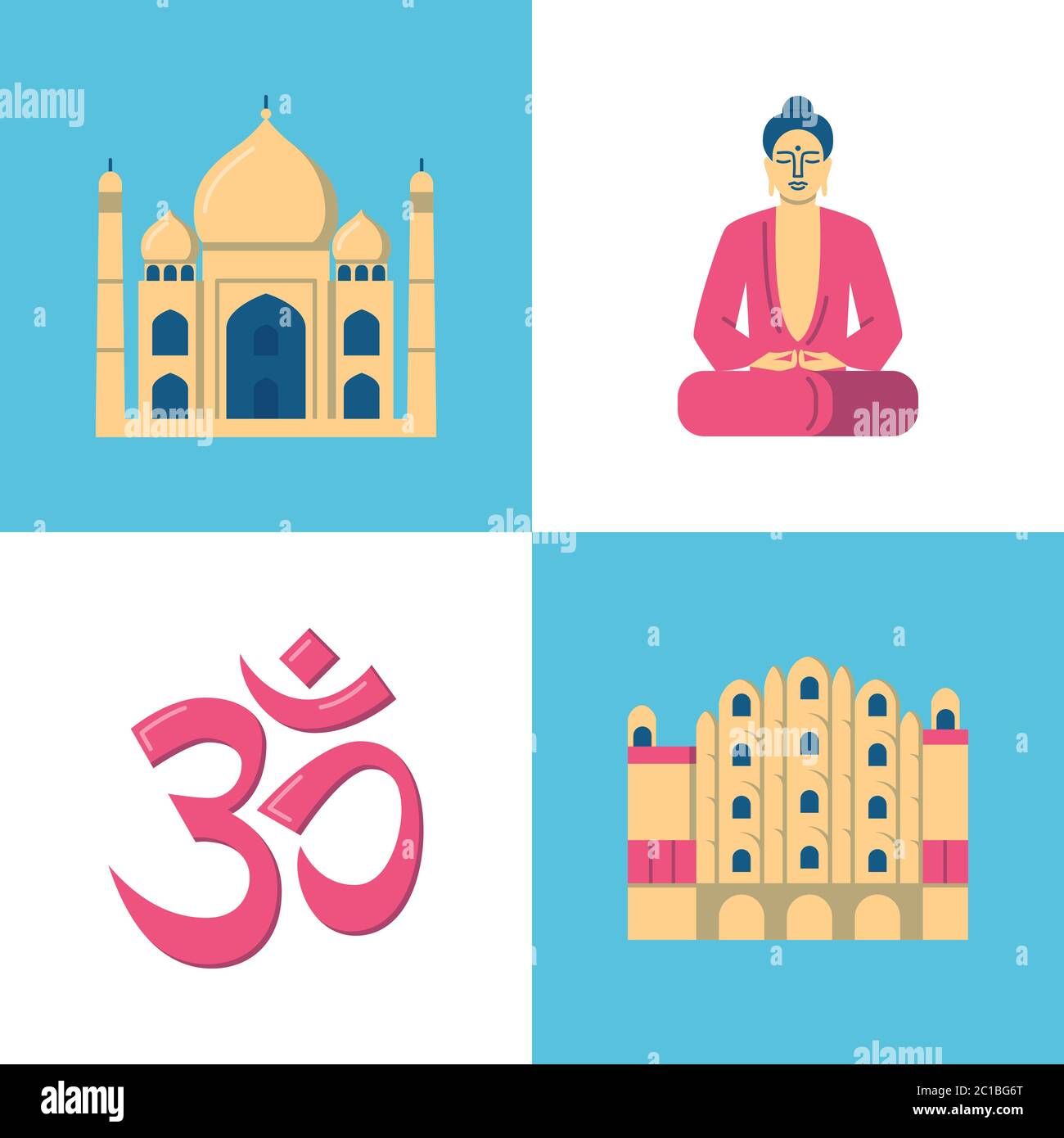 Indische Kultur Ikonen in flachem Stil gesetzt. Taj Mahal ...