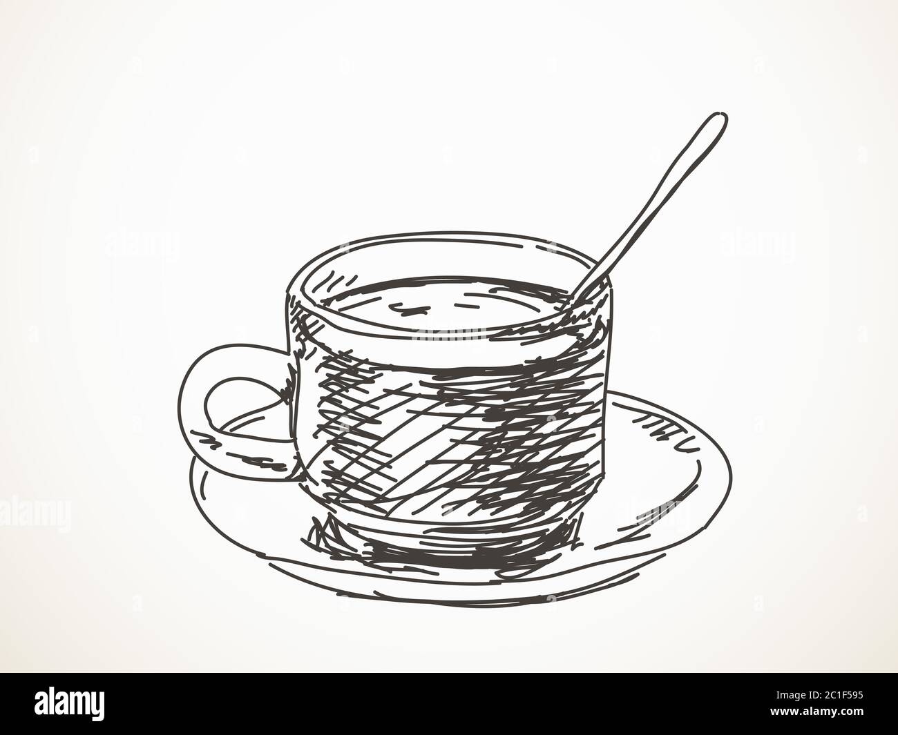 Skizze von Teetasse mit Löffel, handgezeichnete Vektorgrafik Stock ...