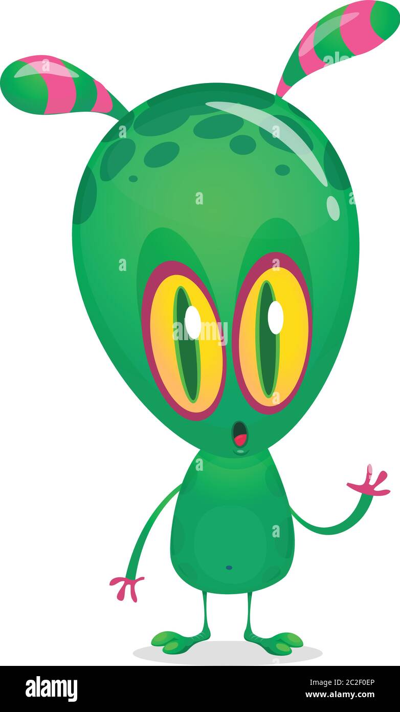 Lustige Cartoon Alien winken Hallo. Illustration für Kinder Buch ...