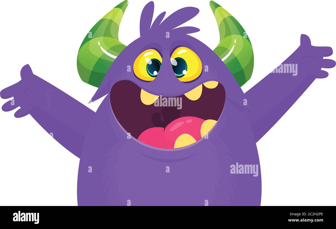 Glücklich Cartoon aufgeregt lächelnd Monster. Vektor Halloween ... Glücklich Cartoon aufgeregt lächelnd Monster. Vektor Halloween ...