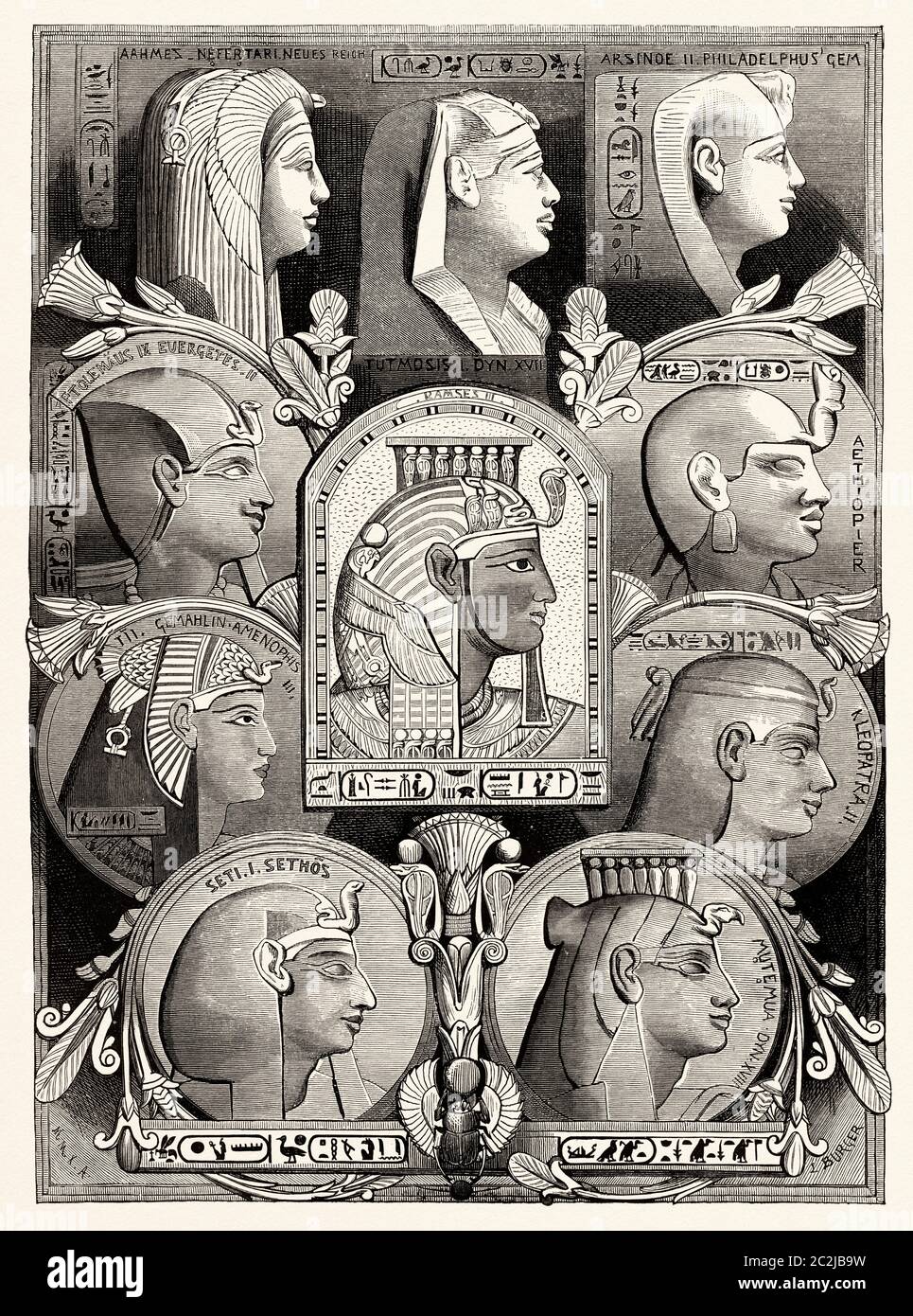 Porträts Pharaonen des alten Ägypten. Alte Illustration aus dem 19 ...