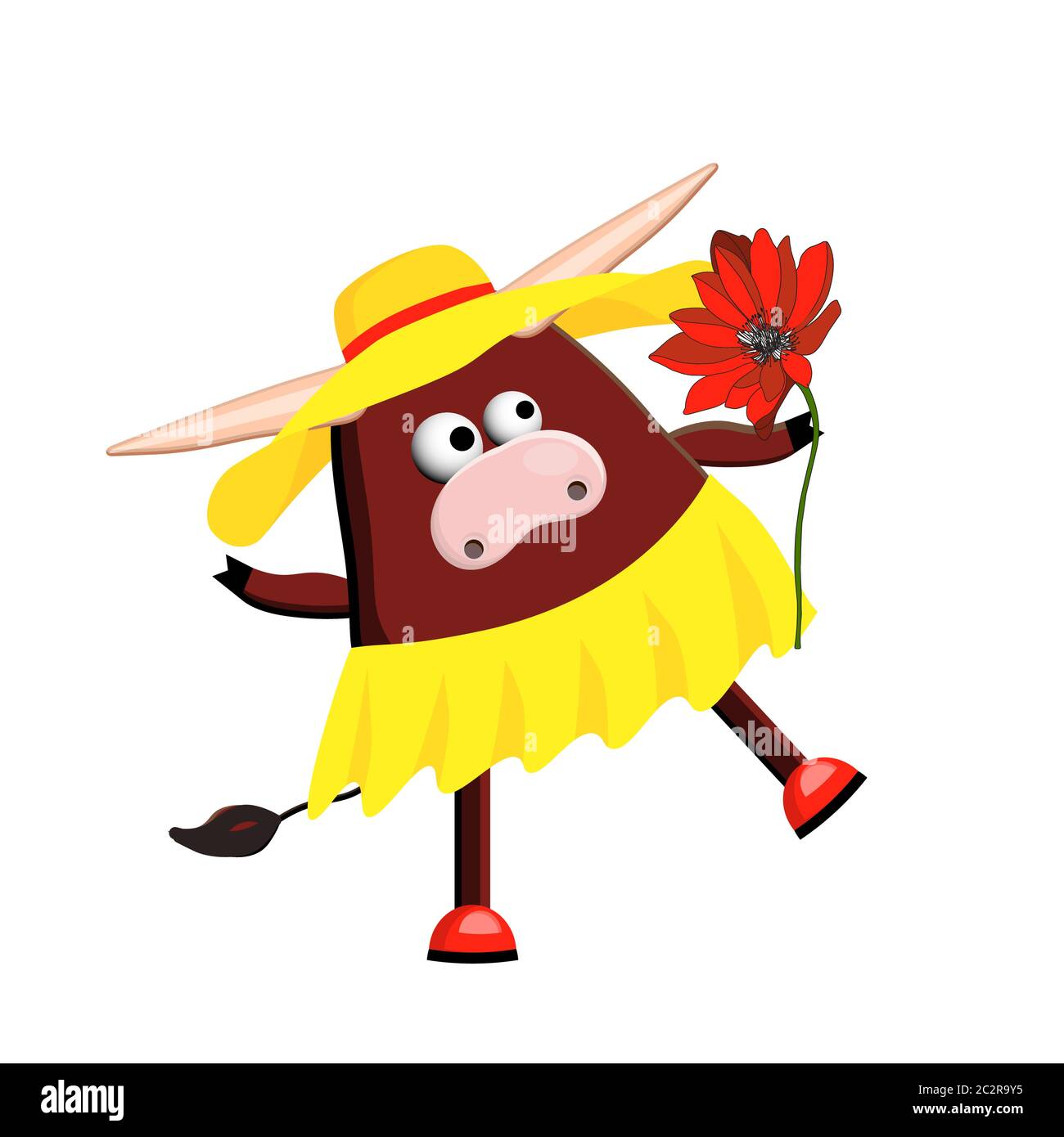 Lustige Ochse oder Stier Charakter ist niedlich. Ein Tier mit Hörnern ...