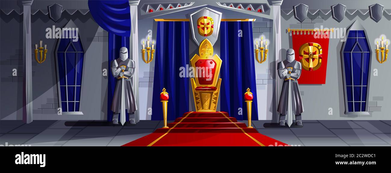 Burg Zimmer Vektor Cartoon Illustration. Ballsaal im mittelalterlichen ...