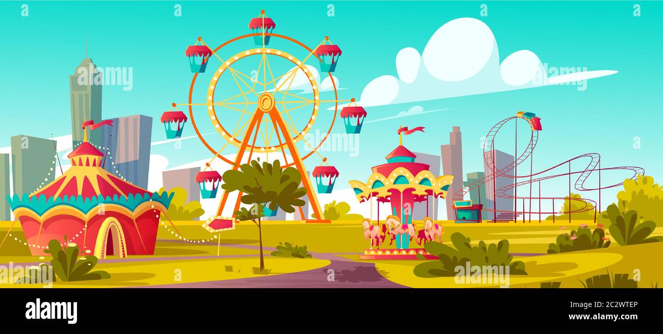 Vergnügungspark, Karneval oder festliche Messe Cartoon Vektor ...