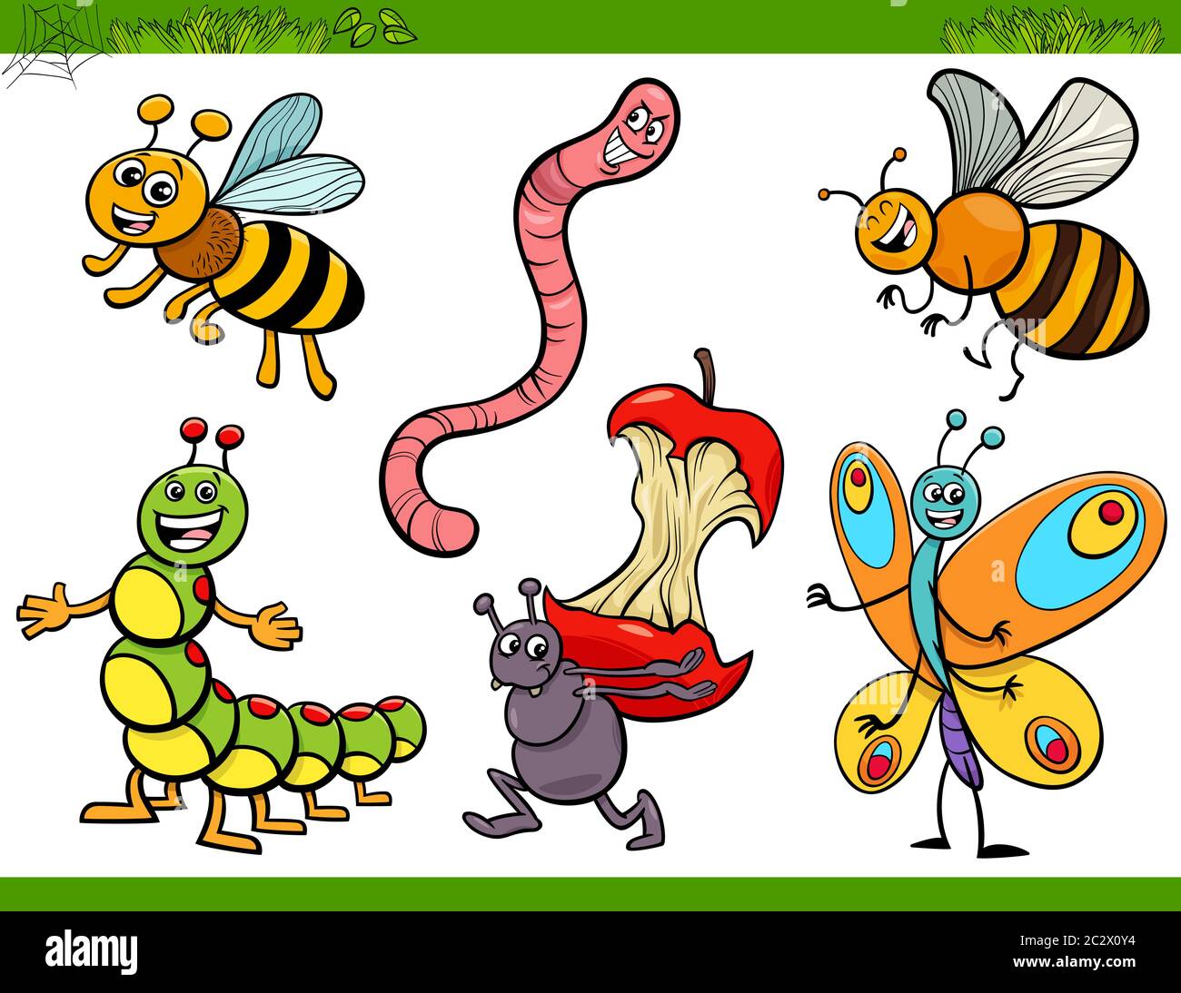 Lustige Insekten Figuren Satz Cartoon-Illustration Stockfotografie - Alamy