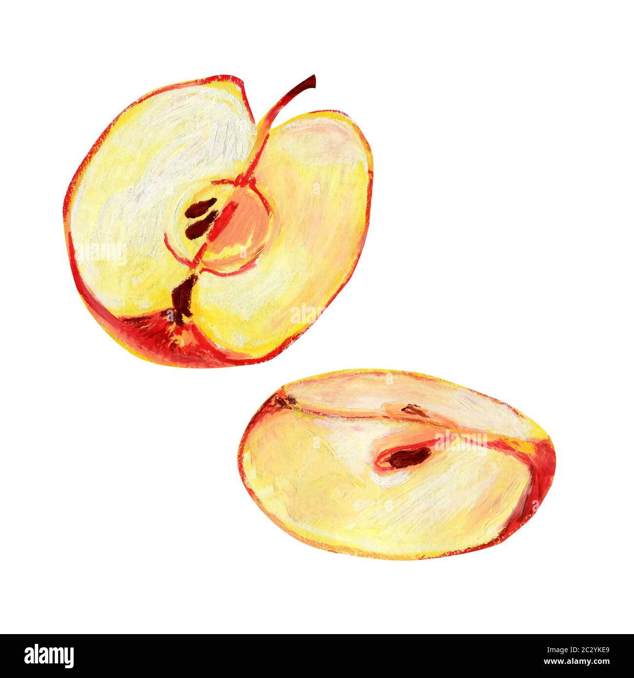 Ein halber roter Apfel auf einem weißen Hintergrund. Ein Viertel der ...