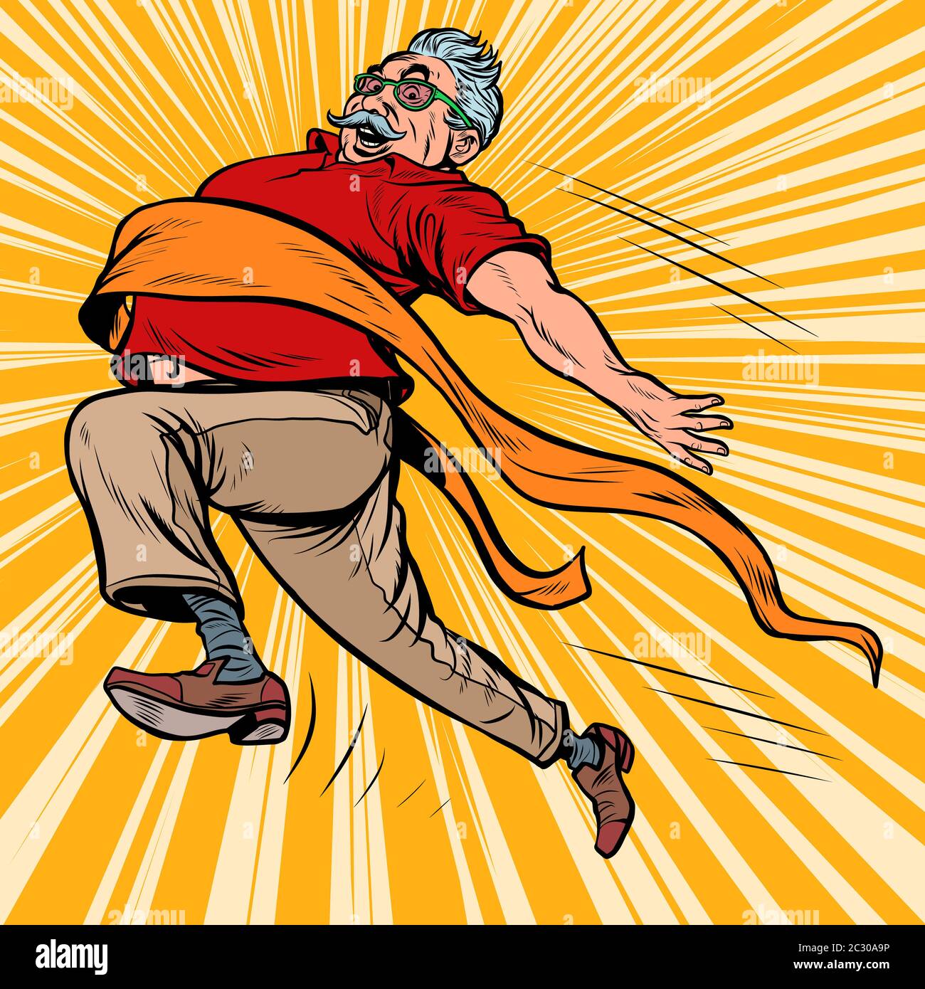 Alter Mann Opa läuft die Linie, gewinnen. Pop Art retro Vektor ...