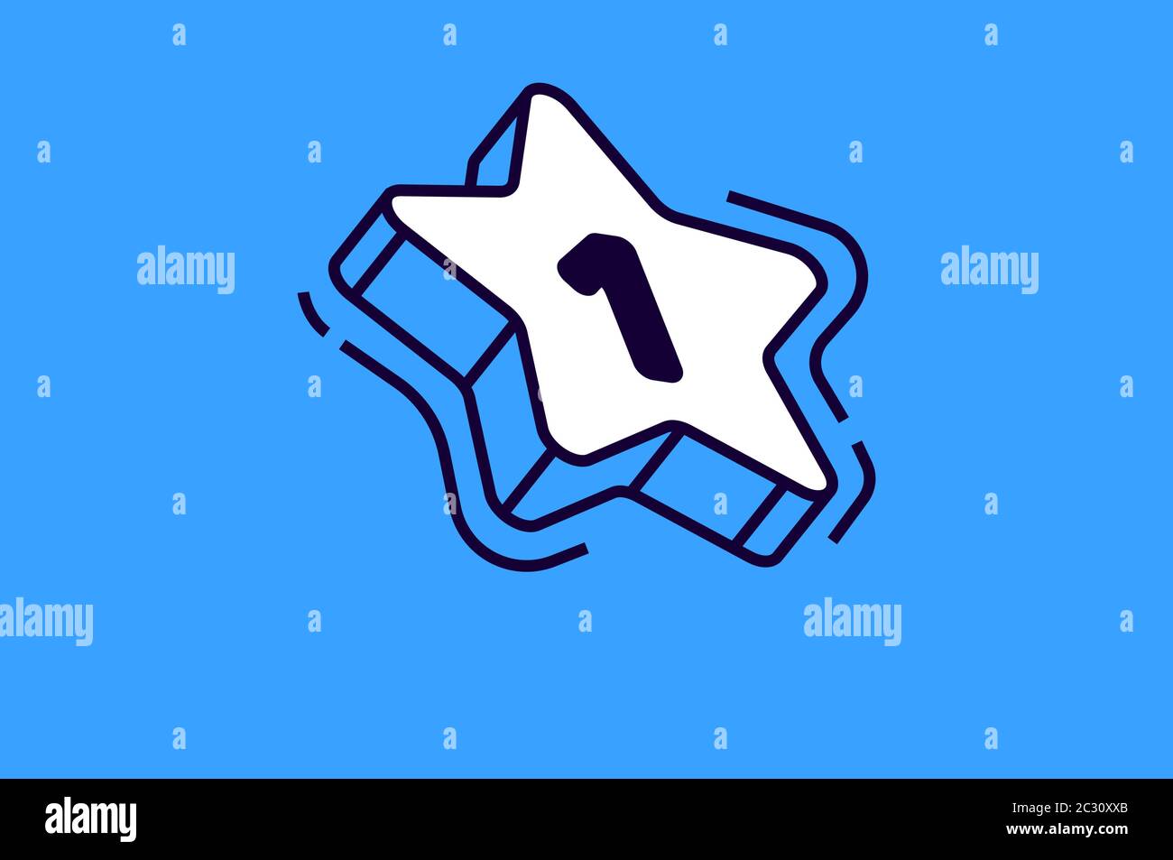 Isometrisches Sternsymbol mit der Nummer eins auf blauem Hintergrund ...