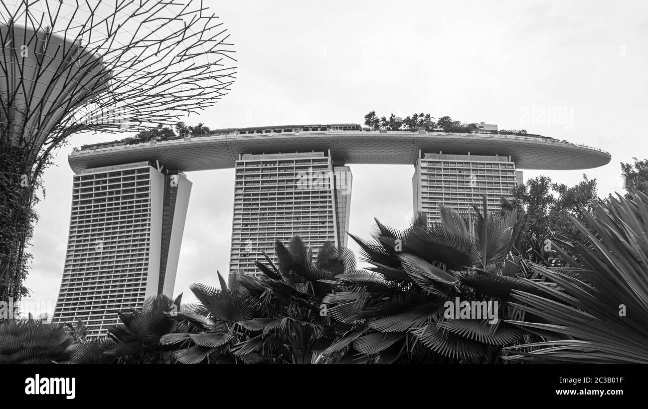 Marina Bay Sande Tower Supertree Wahrzeichen Singapore Day schwarz weiß ...