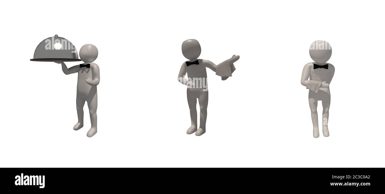 3D-Illustrator, 3D-Rendering, Das Kellnersymbol auf weißem Hintergrund ...