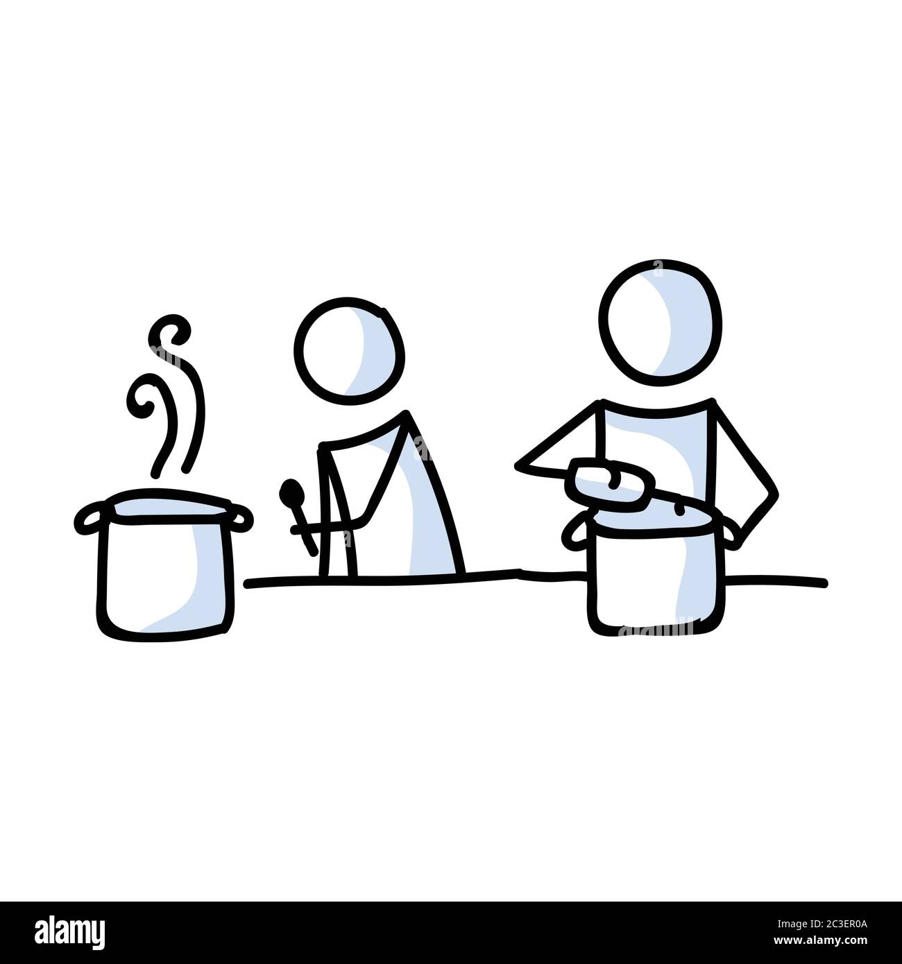 Niedliche Stick Figur zwei Koch Kochen Rezept lineart Symbol ...
