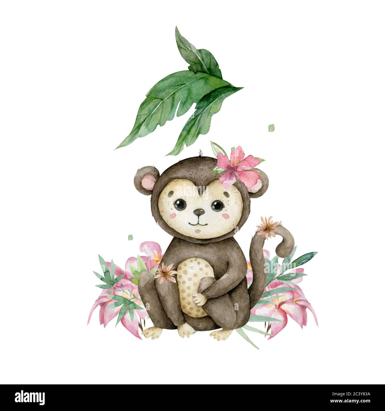 Niedliche Baby Affen Hand gezeichnet liebenswert Aquarell afrikanischen ...