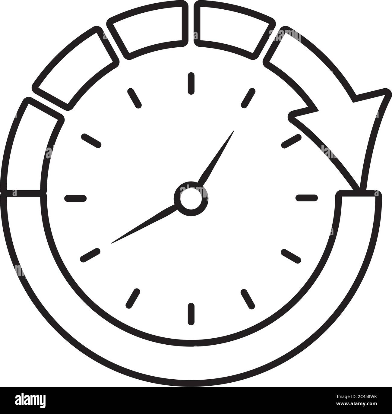 Pfeil rund um die Uhr Symbol über weißem Hintergrund, Linienstil ...