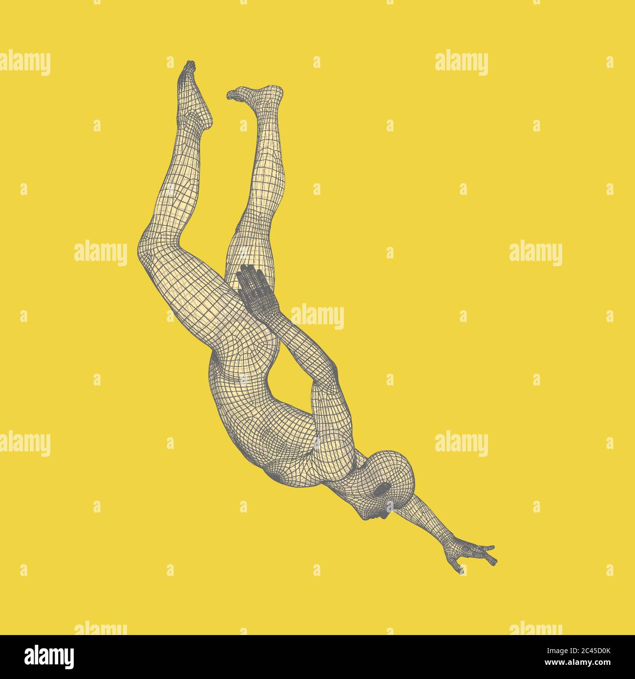 Mann fällt aus einer Höhe. Mann fällt auf einen Sprung. 3D-Modell des ...