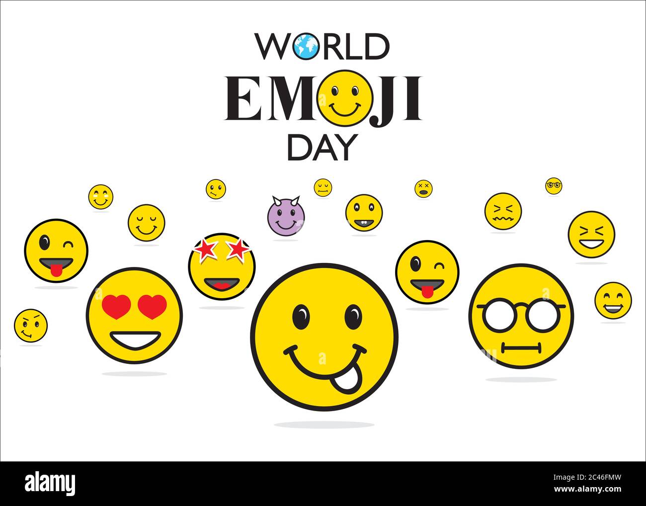 vektor-Illustration der Welt Emoji Tag Poster oder Grußkarte Design ...