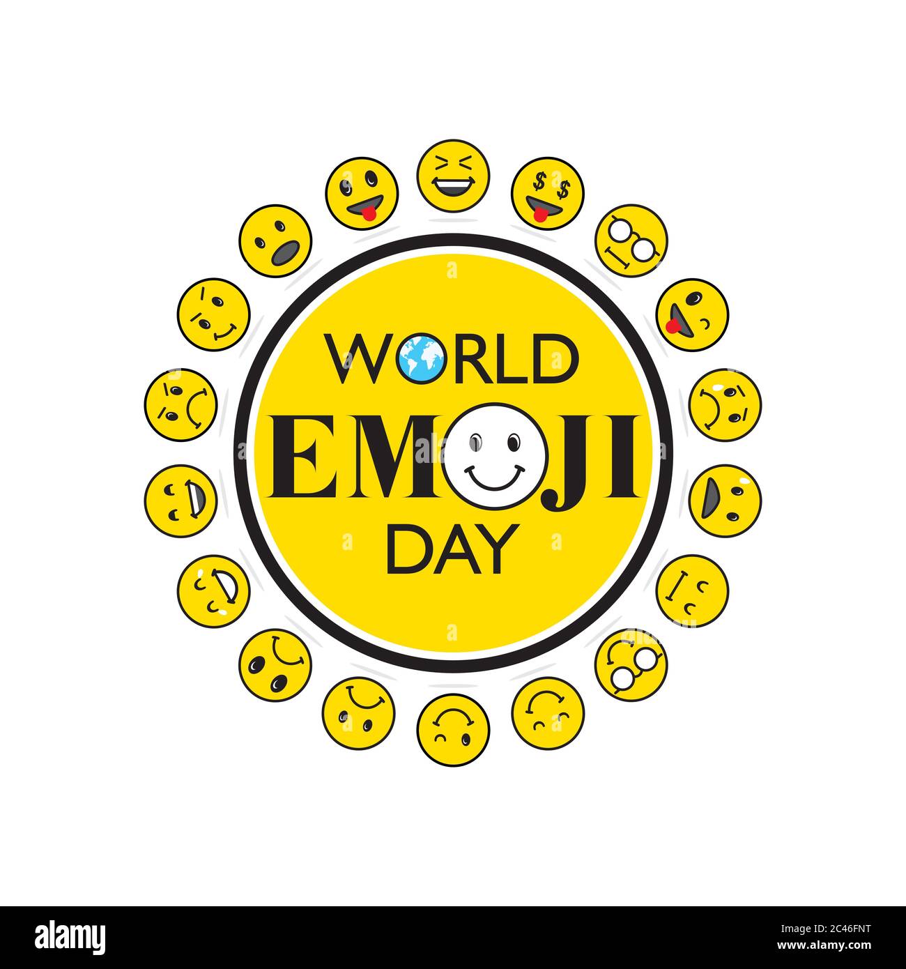 vektor-Illustration der Welt Emoji Tag Poster oder Grußkarte Design ...