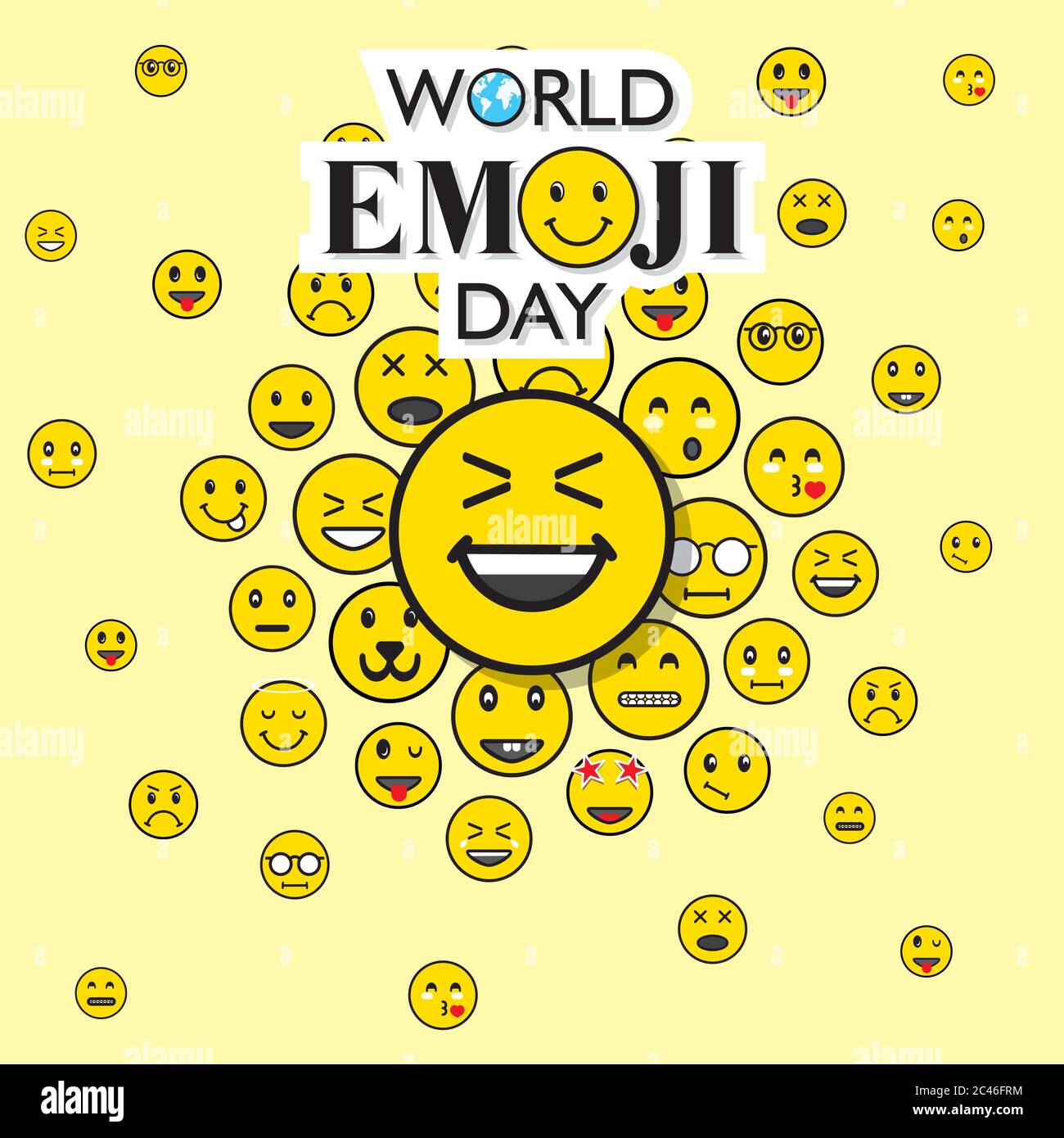 vektor-Illustration der Welt Emoji Tag Poster oder Grußkarte Design ...