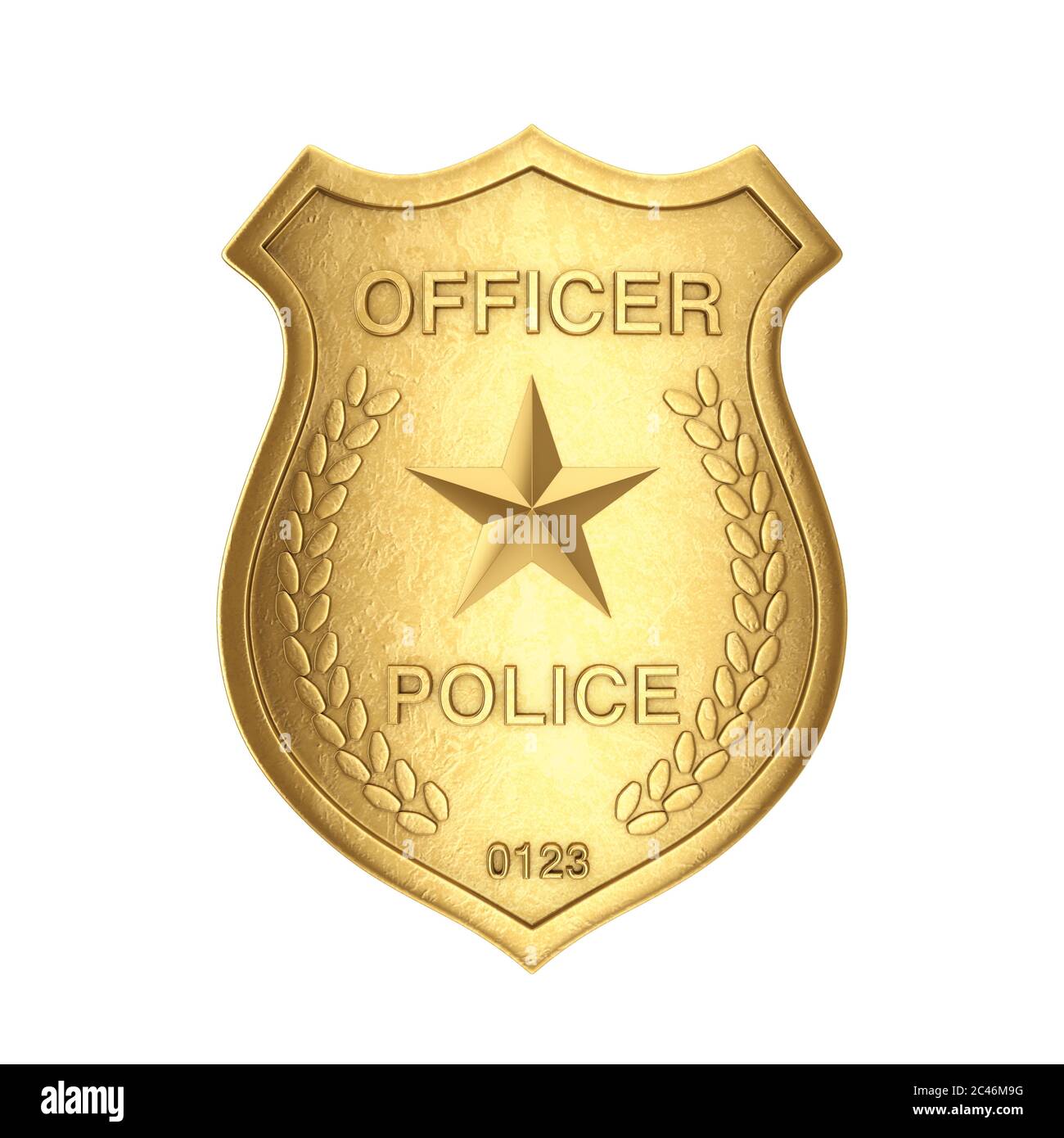 Goldenes Polizeioffizier-Abzeichen auf weißem Hintergrund. 3d-Rendering ...
