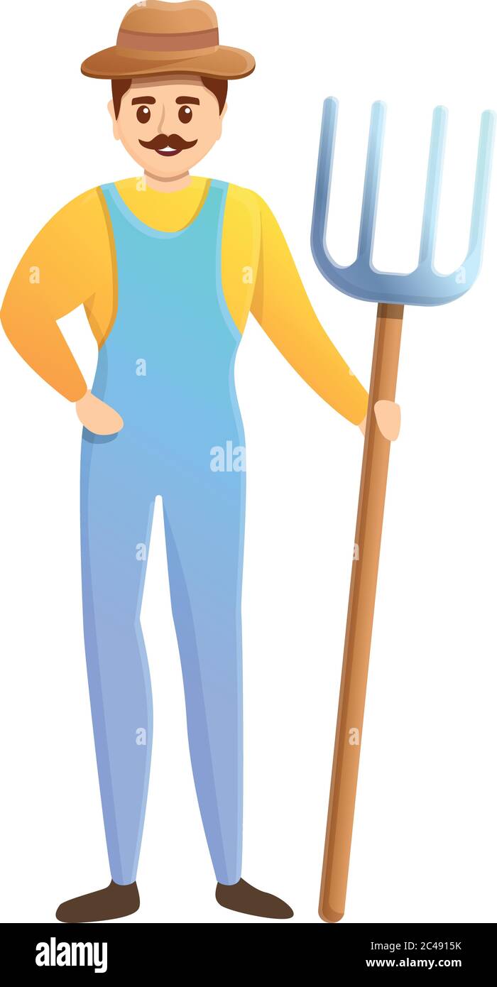 Glücklicher Bauer mit Gabel-Symbol. Cartoon von glücklichen Landwirt ...