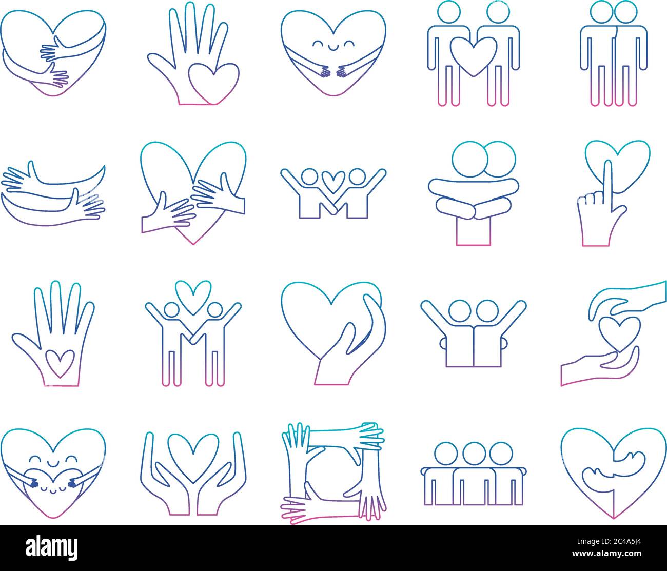 Degradiert Linie Stil Symbol Set Design Umarmung Liebe Leidenschaft und ...