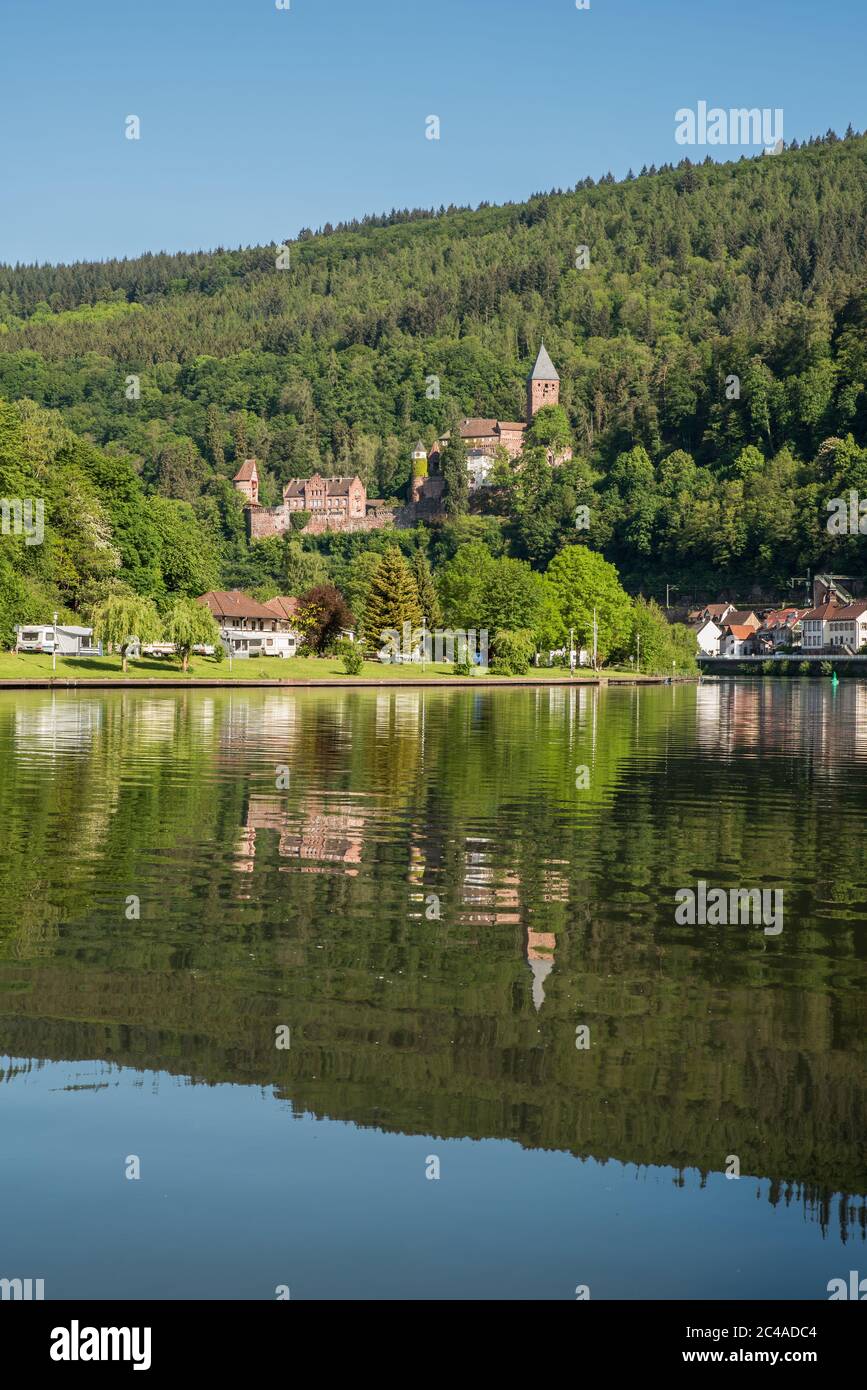 Zwingenberg im Neckartal, Blick über den Neckar zur Altstadt und Burg ...