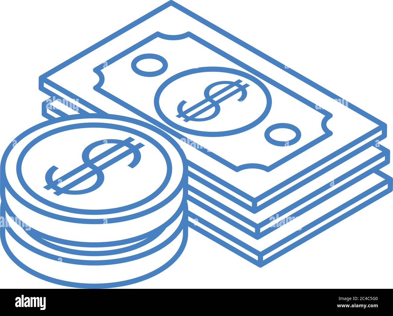 Isometrisches Geld Bargeld Geldscheine und Münzen auf weißem ...